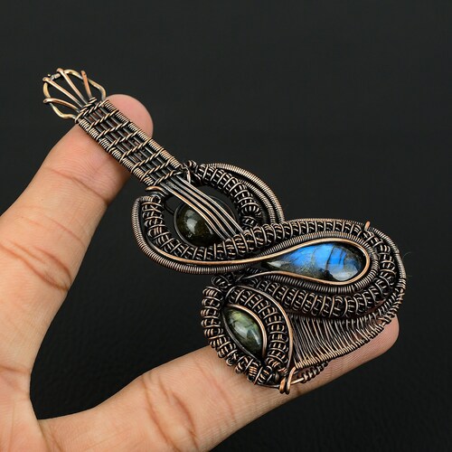 Labradorite Pendant Copper Wire Wrapped Guitar Pendant Natural - Etsy