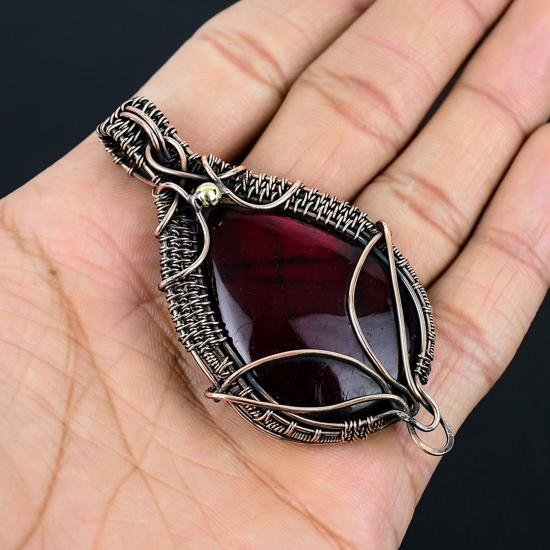 Red Flash Labradorite Gemstone Pendant Copper Wire Wrapped Pendant ...