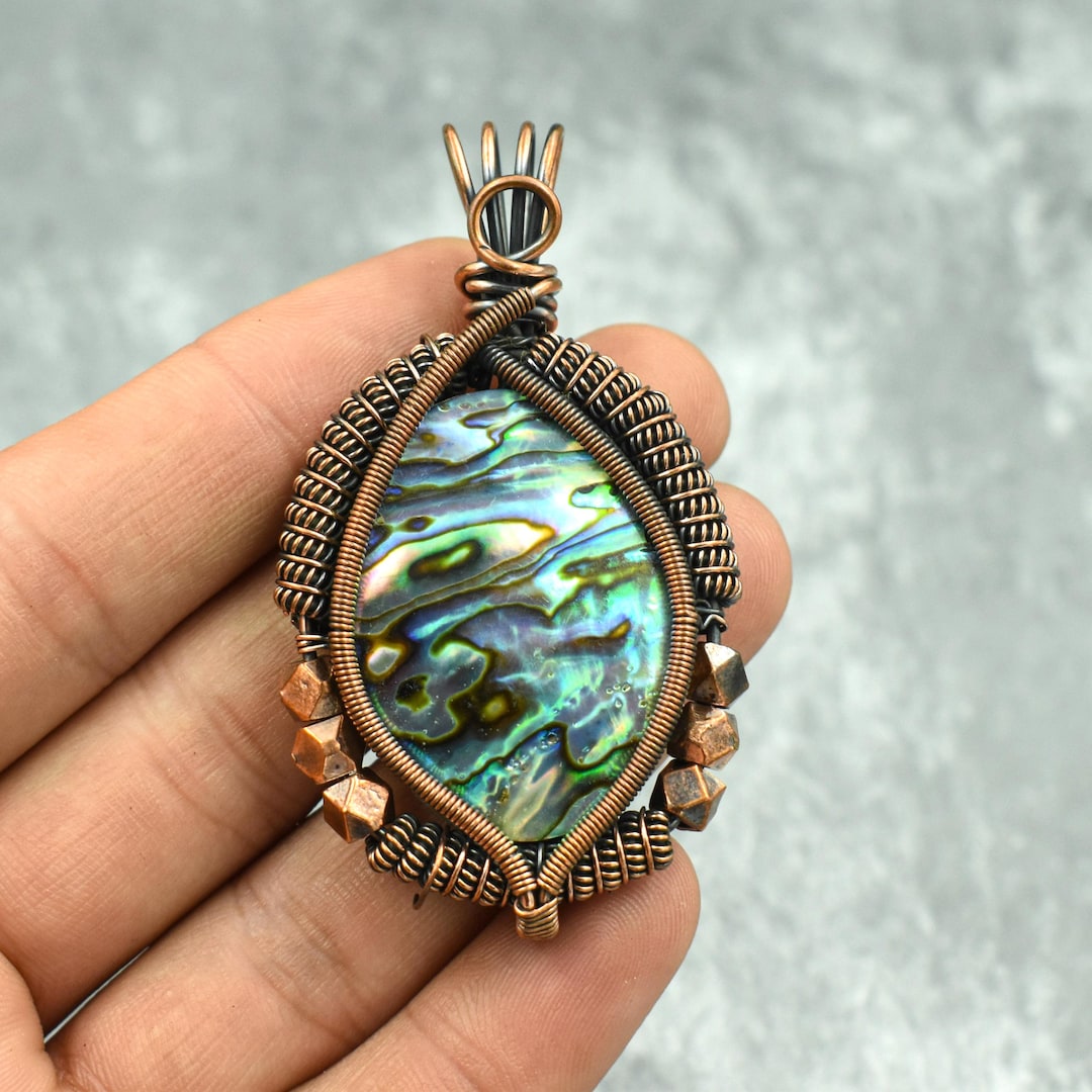 Abalone Shell Pendant, Natural Abalone Shell Copper Wire Wrapped ...