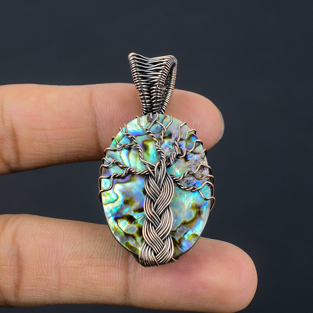 Tree of Life Abalone Shell Pendant Copper Wire Wrapped Pendant Abalone ...