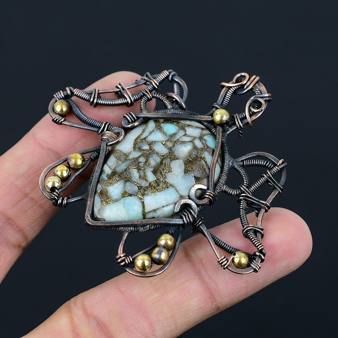 Copper Larimar Turtle Pendant Copper Wire Wrapped Pendant Larimar ...