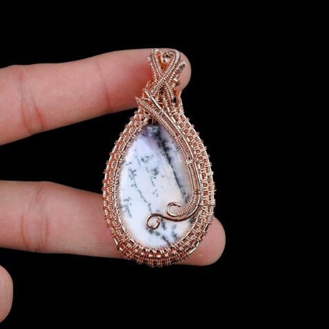 Dendrite Opal Pendant, Pure Copper Wire Wrapped Pendant, Natural ...