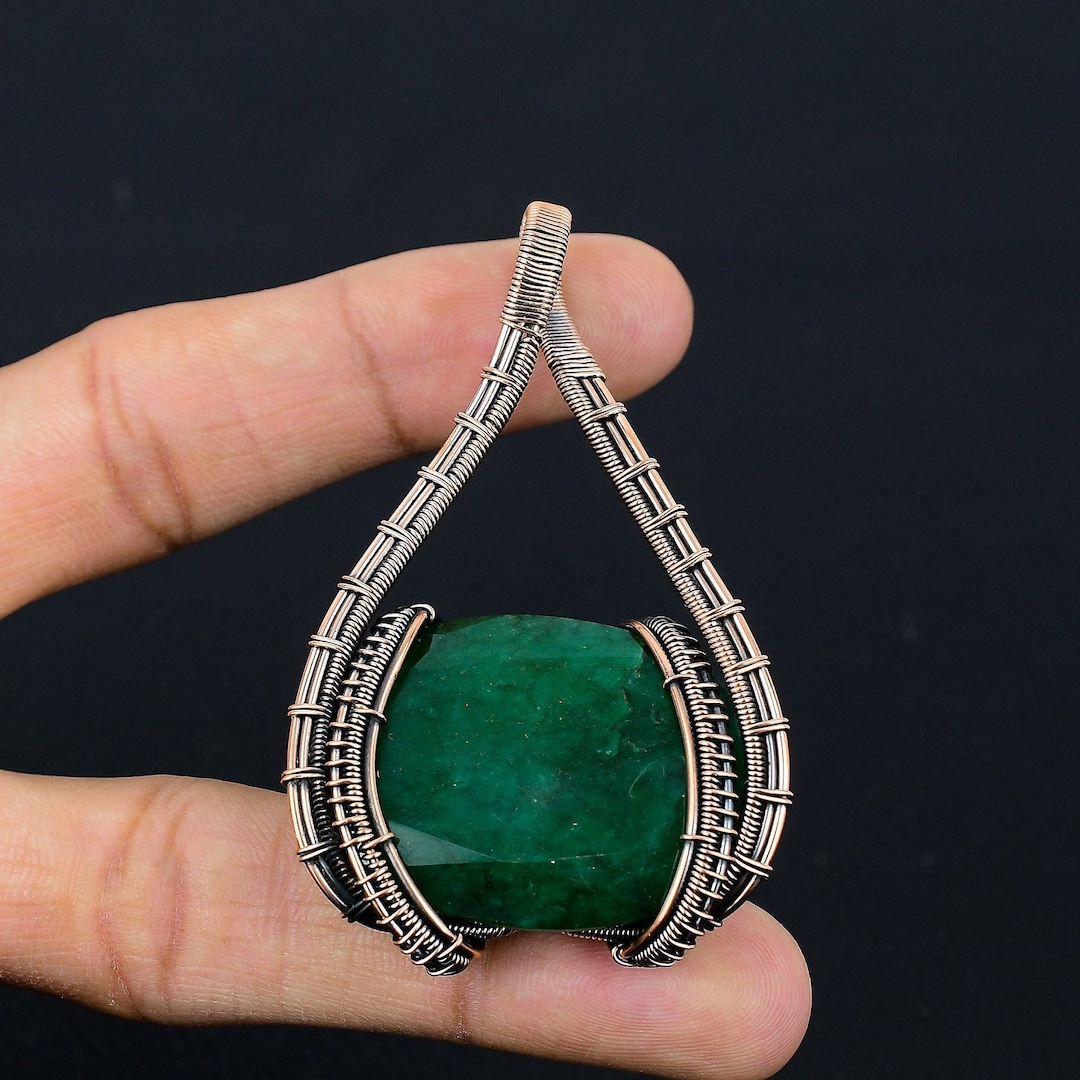 Emerald Pendant Copper Wire Wrapped Pendant Emerald Gemstone Pendant ...