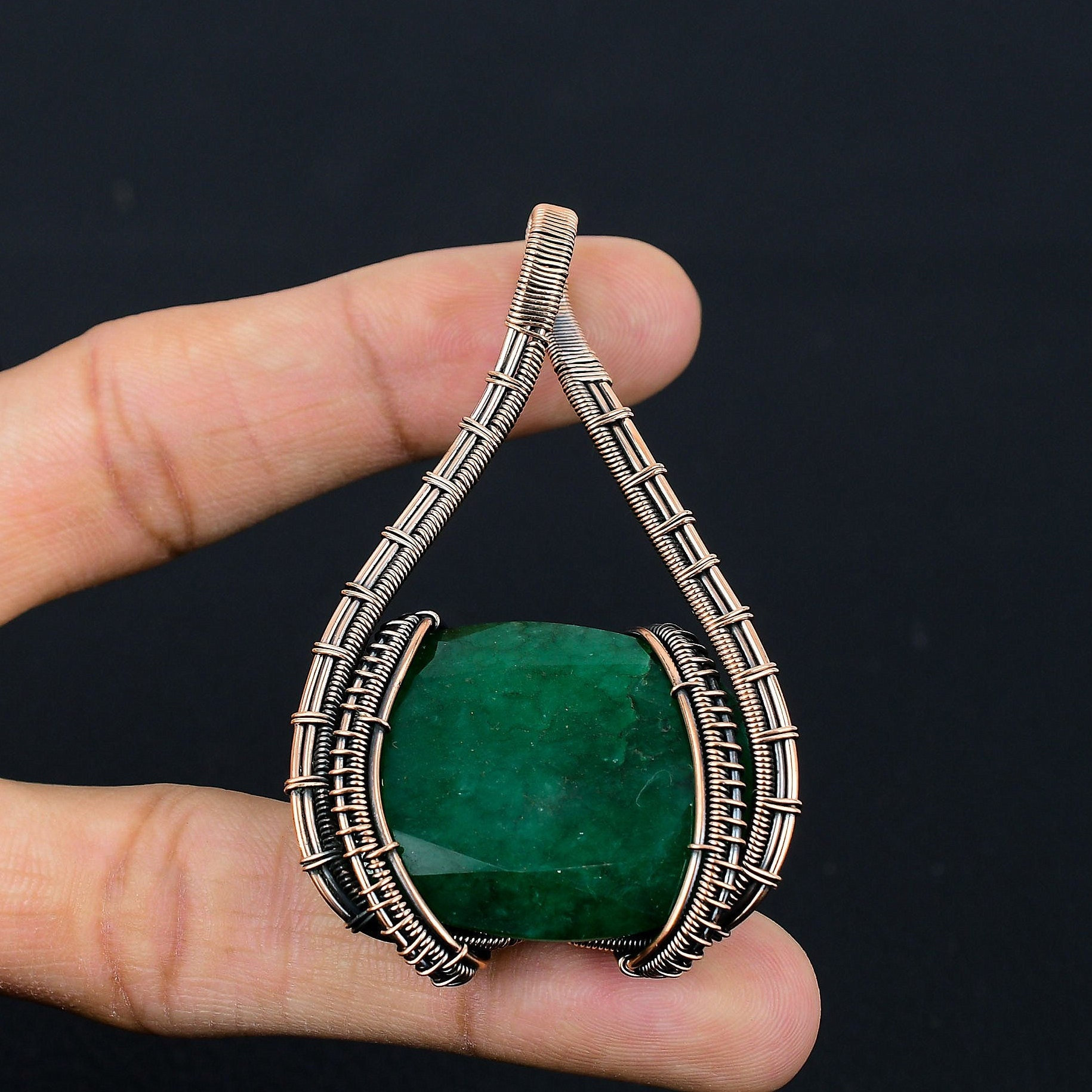 Emerald Pendant Copper Wire Wrapped Pendant Emerald Gemstone Pendant ...