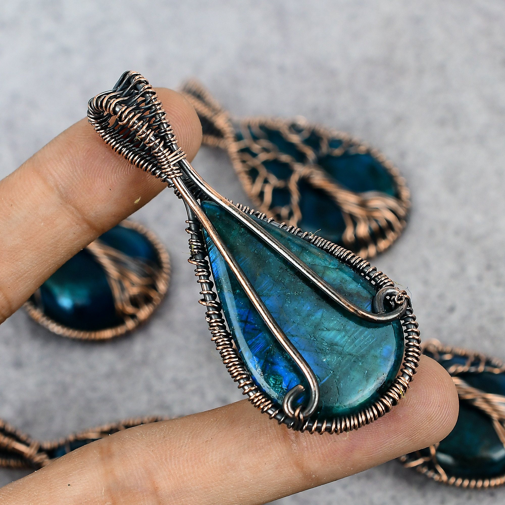 Tree of Life Blue Flash Labradorite Gemstone Pendant Copper - Etsy