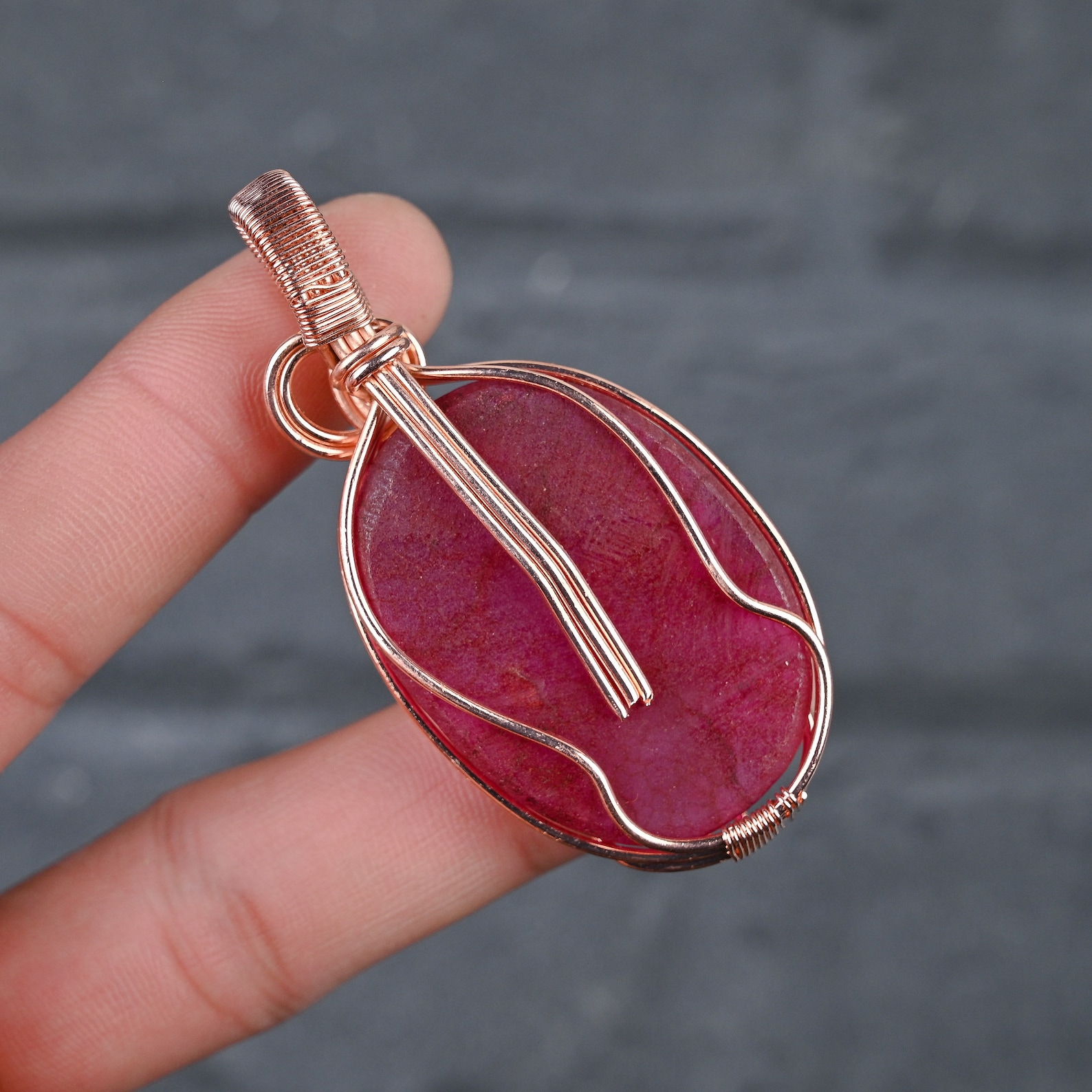 Kashmir Red Ruby Pendant Copper Wire Wrapped Gemstone Pendant Copper ...