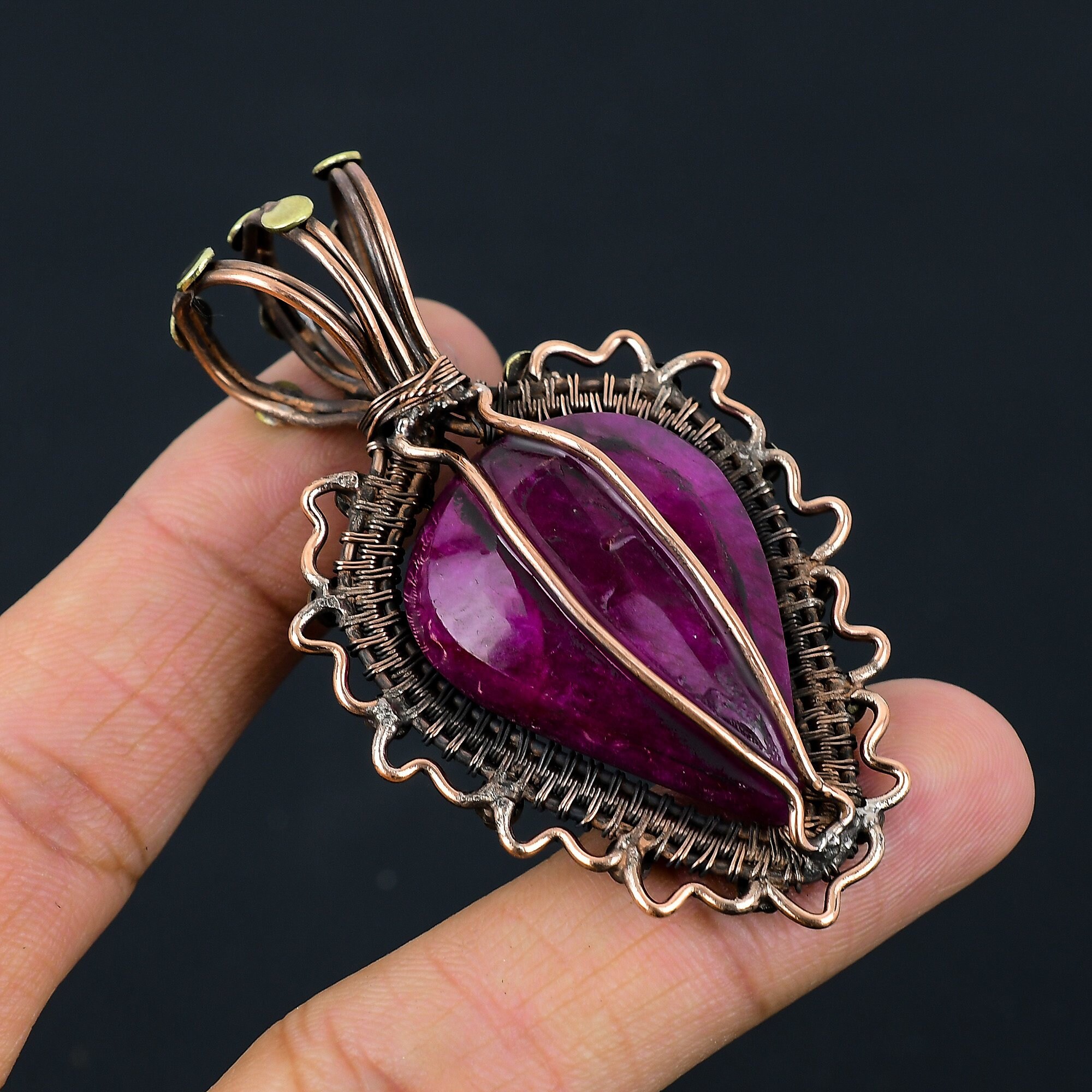 Kashmir Red Ruby Pendant Copper Wire Wrapped Gemstone Pendant Copper ...