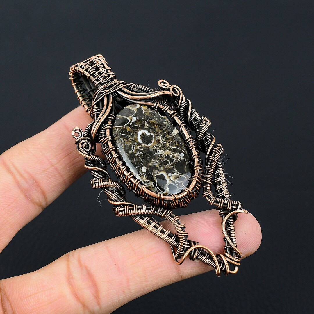 Turritella Fossil Pendant Copper Wire Wrapped Pendant Turritella Fossil ...