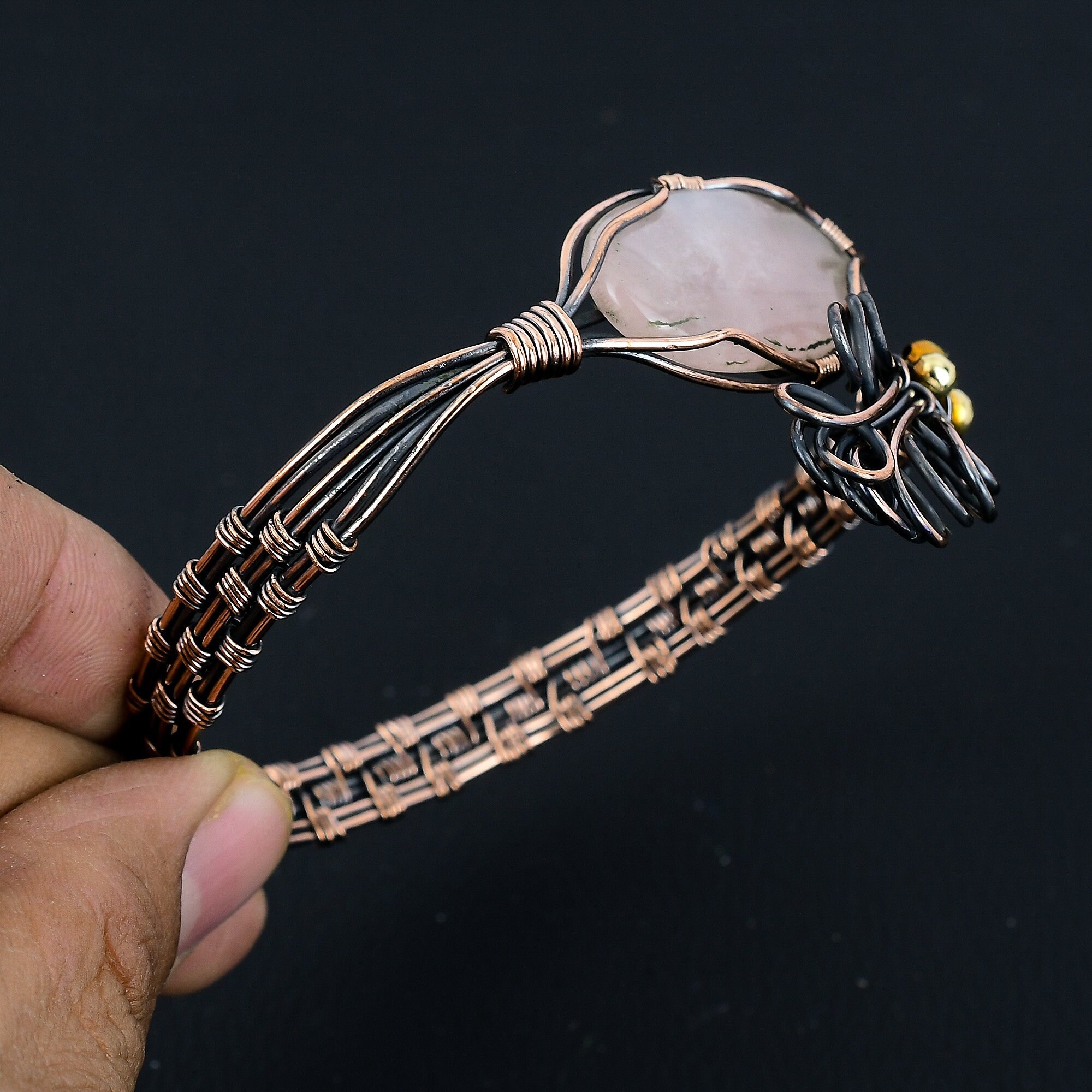 Rose Quartz Copper Cuff Bracelet Rose Quartz Bracelet Copper Wire ...