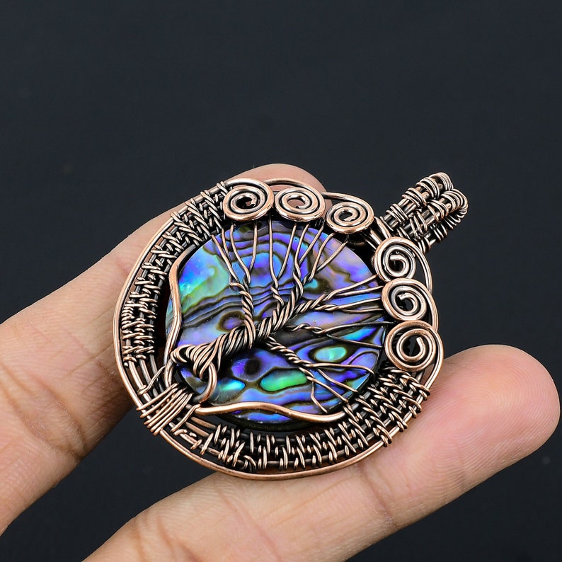 Abalone Shell Pendant, Natural Abalone Shell Gemstone Copper Wire Wrap ...