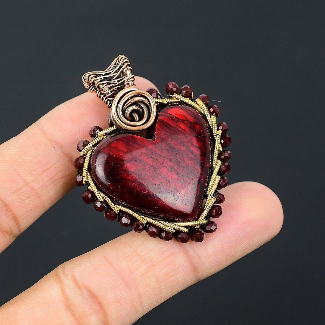 Red Flash Labradorite Gemstone Pendant Copper Wire Wrapped Pendant ...