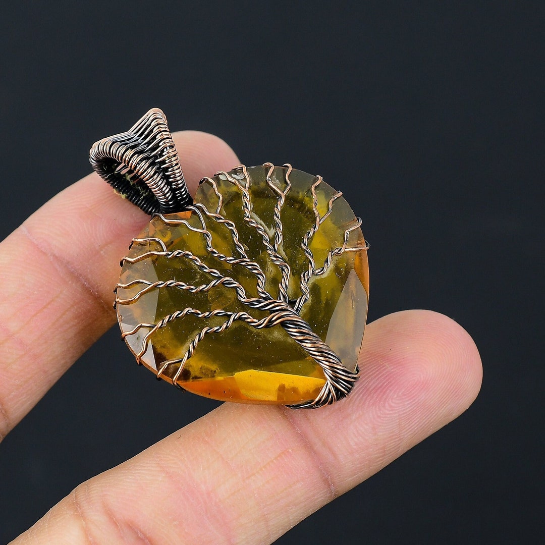 Citrine Heart Pendant Copper Wire Wrapped Pendant Citrine Gemstone ...