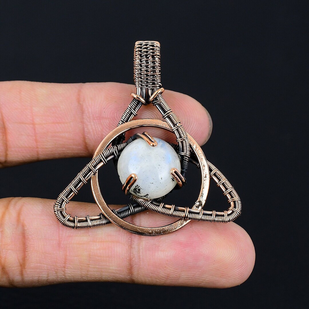 Moonstone Celtic Family Knot Gemstone Pendant, Copper Wire Wrapped ...