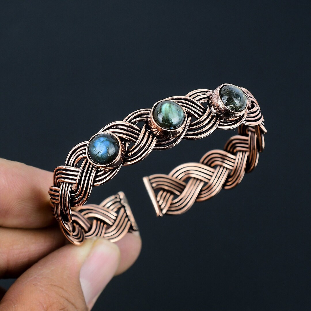 Labradorite Natural Stone Cuff Bangle, Adjustable Bracelet, Real ...