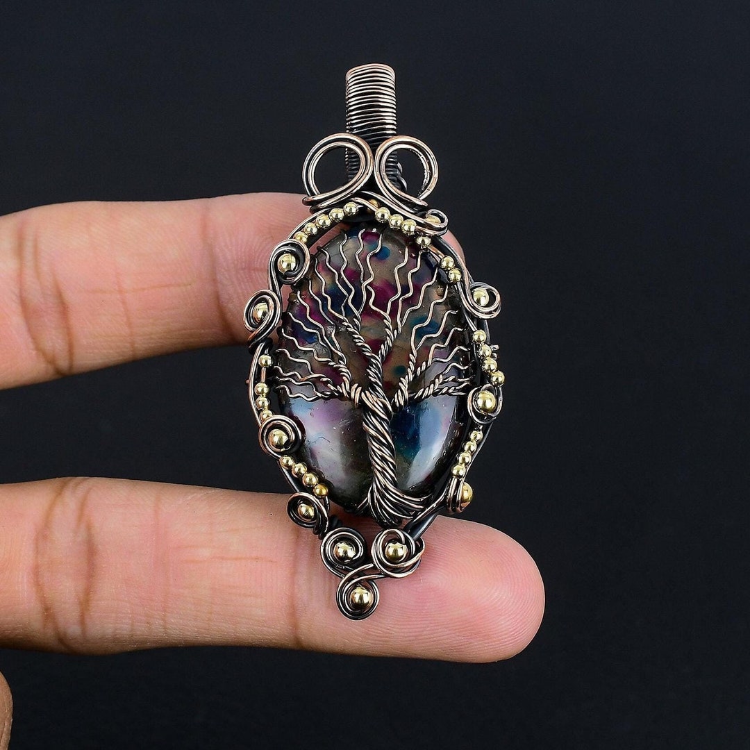 Multi Fire Labradorite Tree of Life Pendant Copper Wire Wrapped Pendant ...
