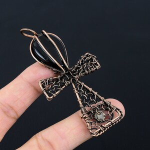 Black Onyx Ankh Pendant Copper Wire Wrapped Pendant Hieroglyphic Symbol ...