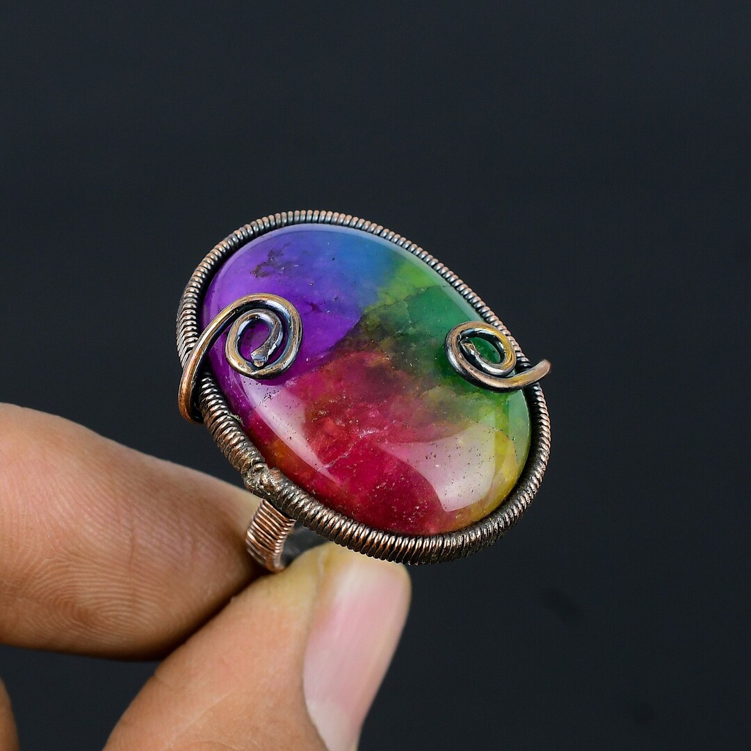 Rainbow Solar Quartz Ring Copper Wire Wrapped Ring Copper Ring Solar ...