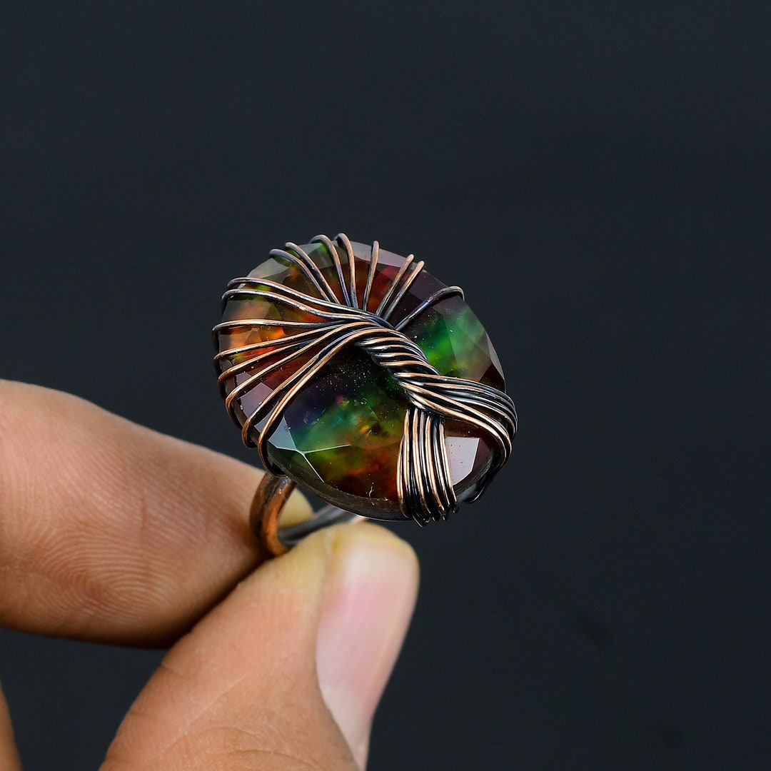 Tree of Life Ammolite Ring Copper Wire Wrapped Ring Copper Ring ...