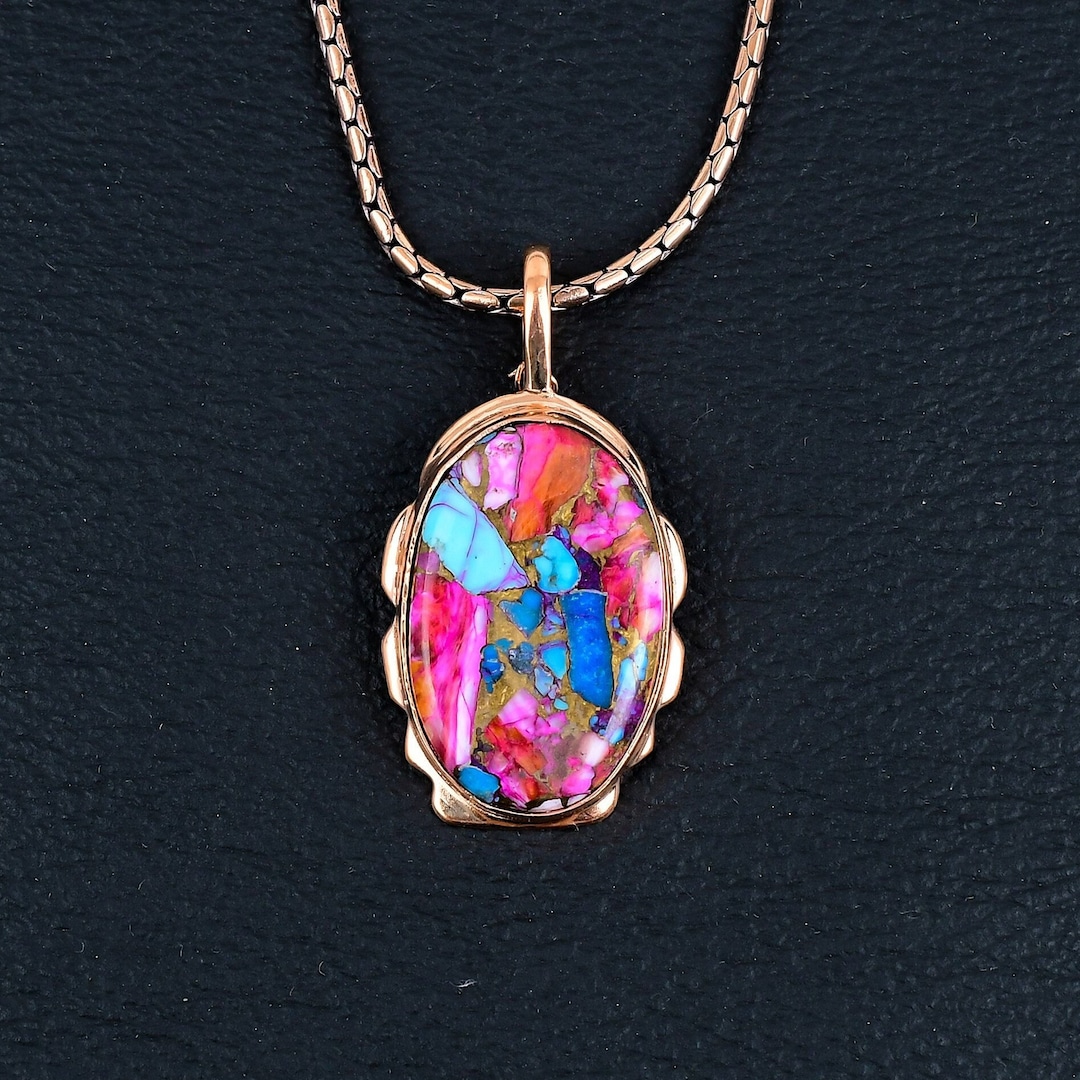 Turquoise Kingman Kingman Pink Dahlia Natural Stone Pendant, Pure ...