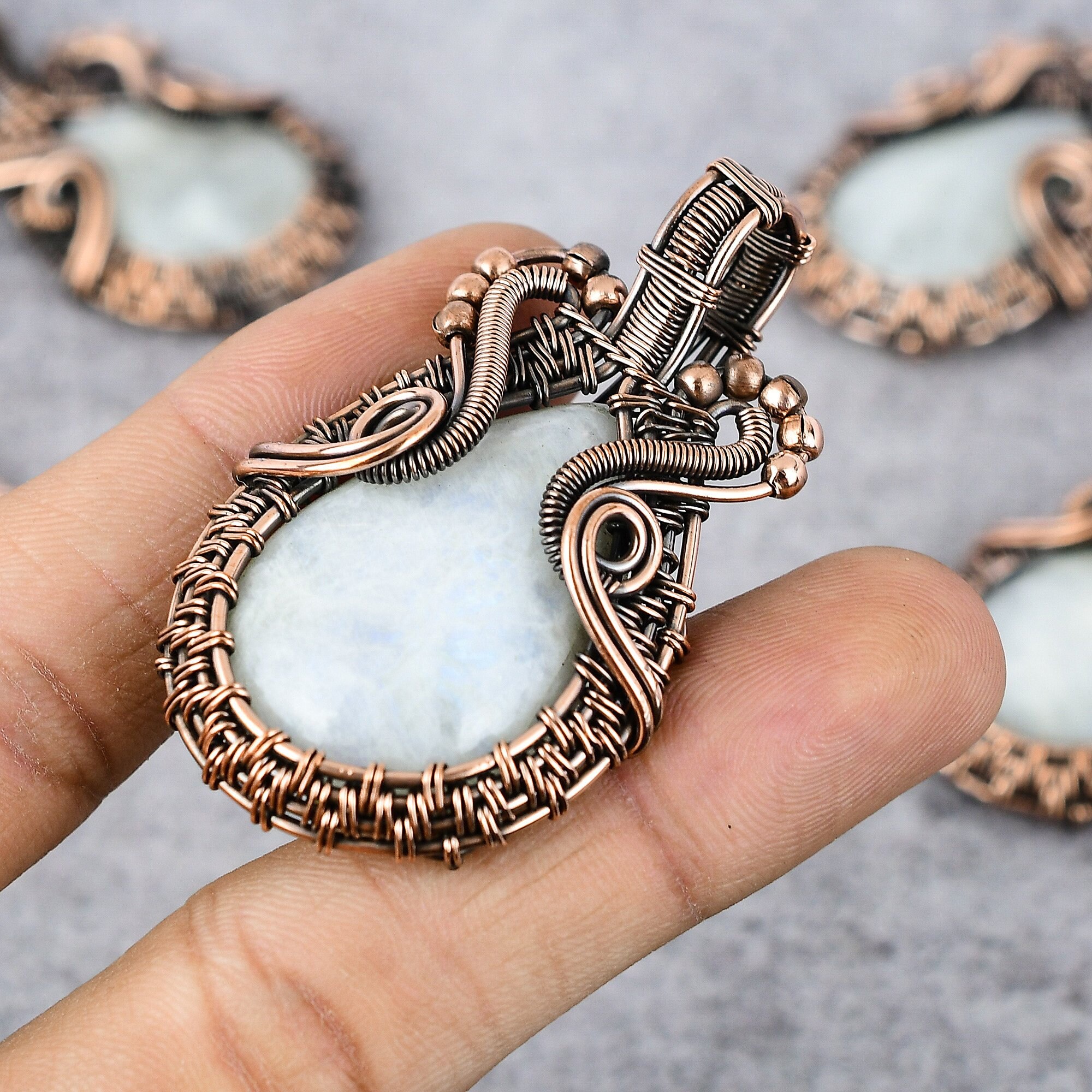 Rainbow Moonstone Copper Pendant Copper Wire Wrapped Gemstone - Etsy