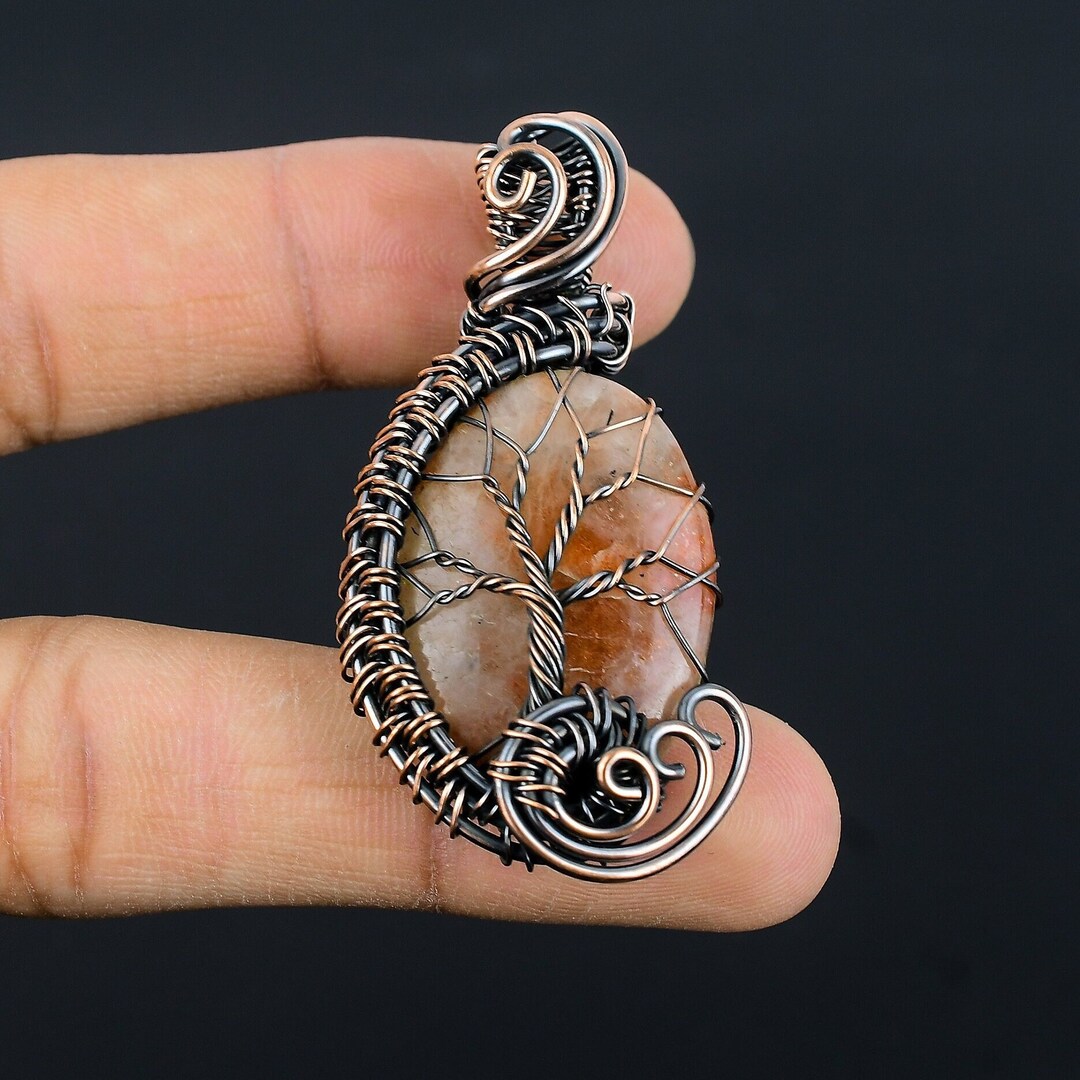 Sunstone Tree of Life Pendant Copper Wire Wrapped Gemstone Pendant ...