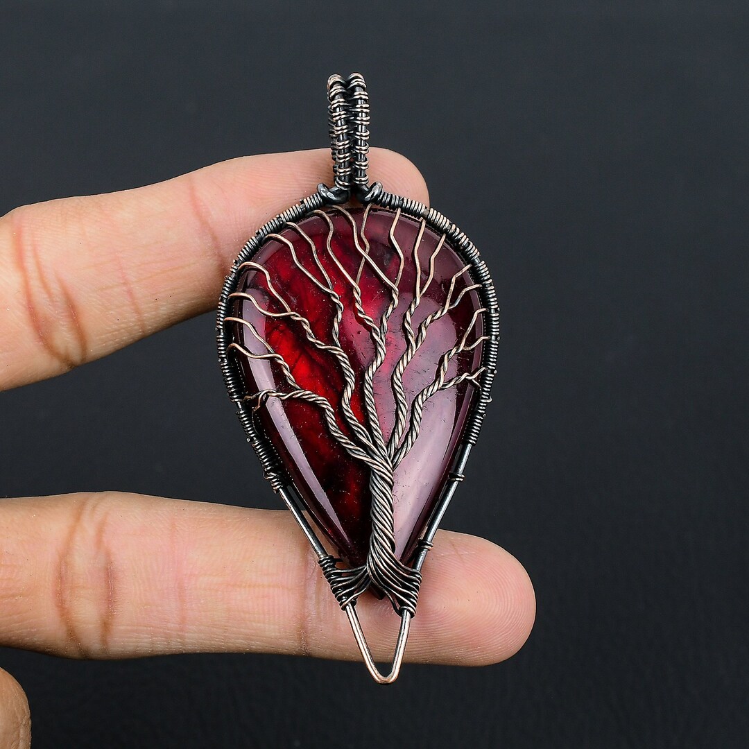 Red Fire Labradorite Pendant, Pure Copper Wire Wrapped Pendant, Tree of ...
