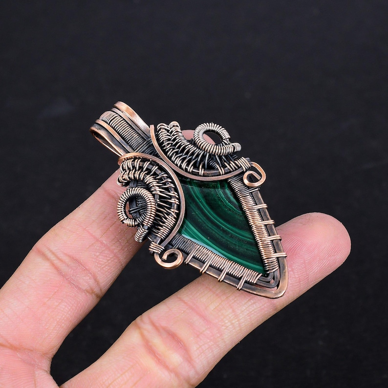 Malachite Gemstone, Natural AAA Quality Malachite Pendant, Copper Wire ...
