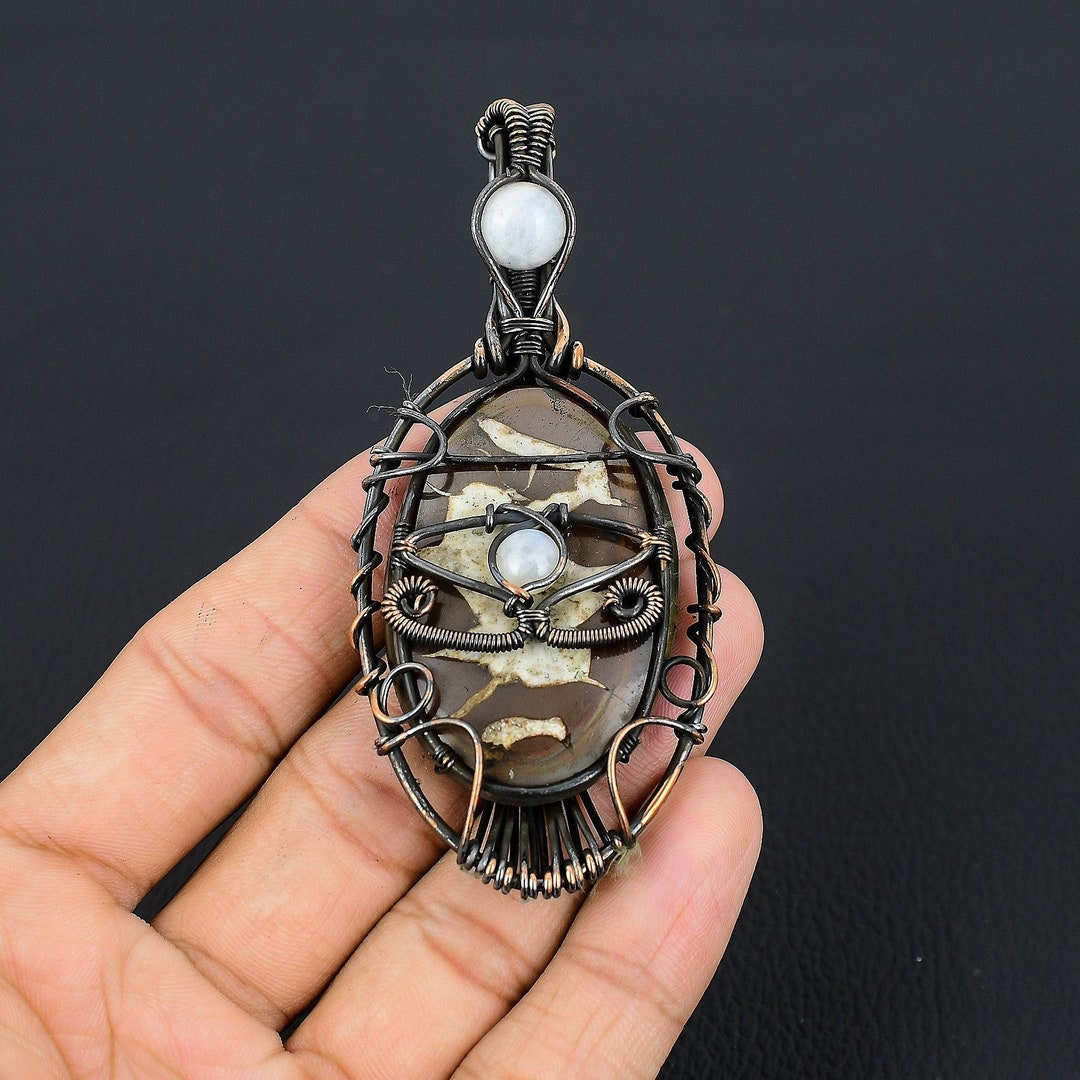 Evil Eye Mud Crack Fossil Pendant Copper Wire Wrapped Pendant Gemstone ...