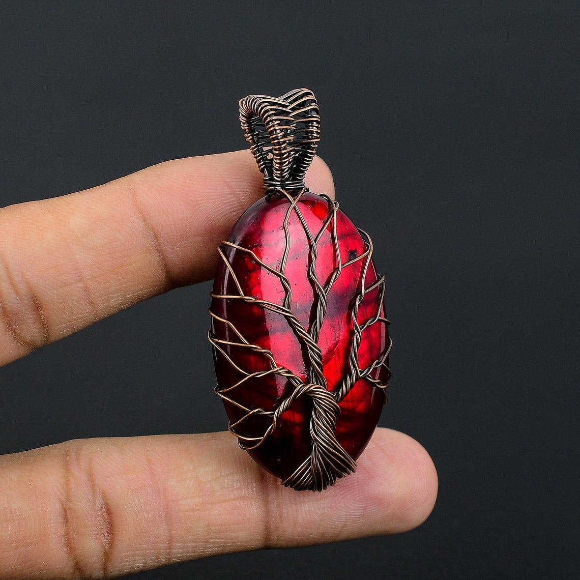 Red Flash Labradorite Tree of Life Pendant Copper Wire Wrapped - Etsy