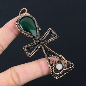 Green Jade Ankh Pendant Copper Wire Wrapped Pendant - Etsy