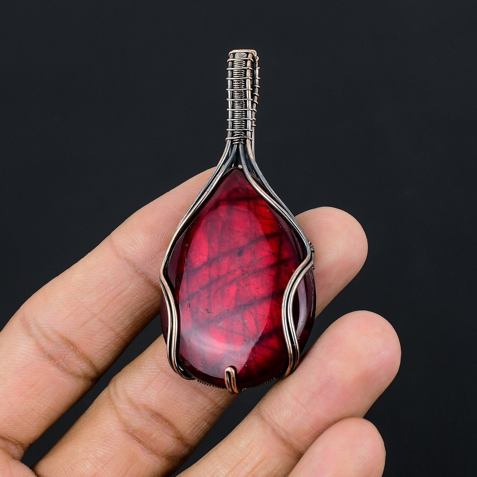 Red Flash Labradorite Gemstone Pendant Copper Wire Wrapped - Etsy