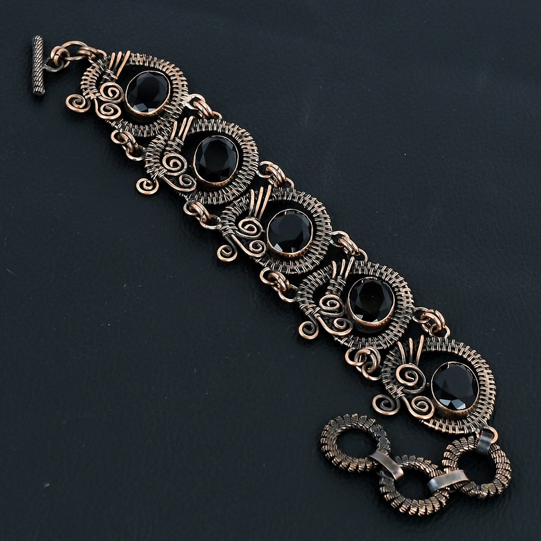 Black Spinel Bracelet Black Spinel Bangle Copper Wire Wrapped Bracelet ...