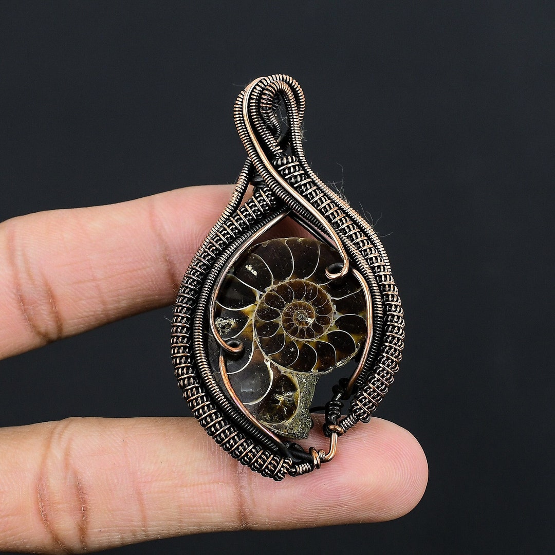 Ammonite Fossil Copper Pendant Copper Wire Wrapped Pendant Gemstone ...