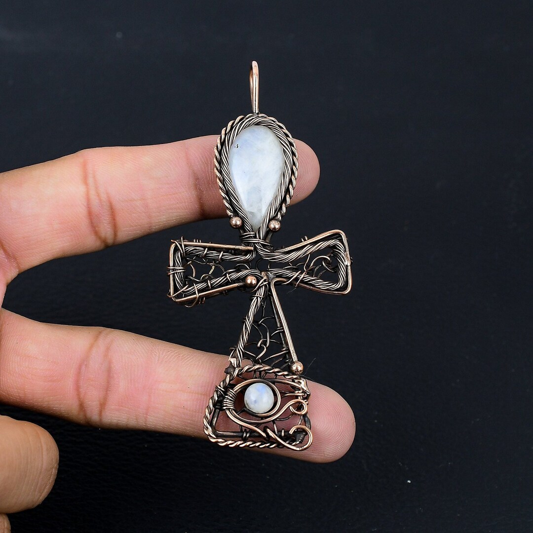 Moonstone Ankh Pendant Pendant Copper Wire Wrapped Pendant Hieroglyphic ...
