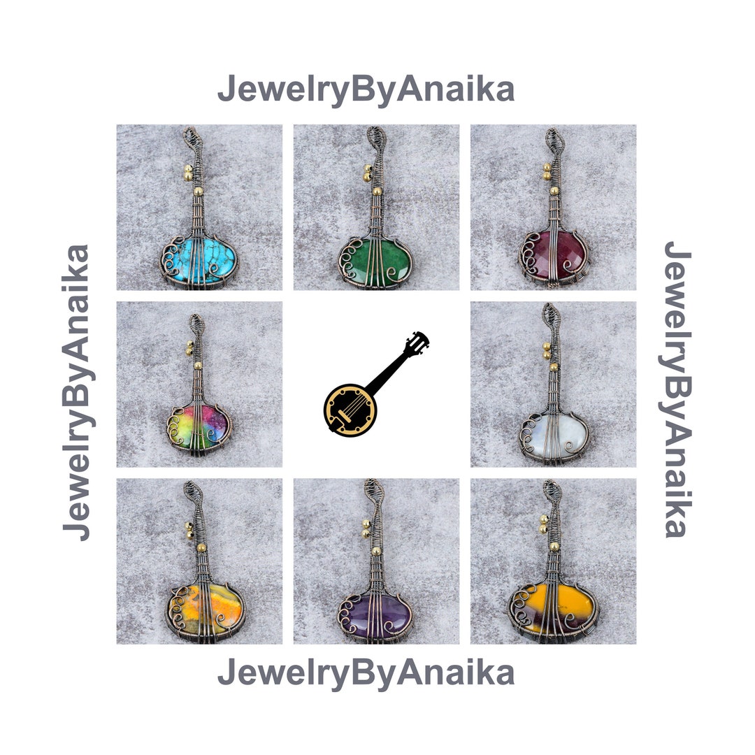 Banjo/guitar Theme Pendant in Multi Gemstone Copper Wire - Etsy New Zealand