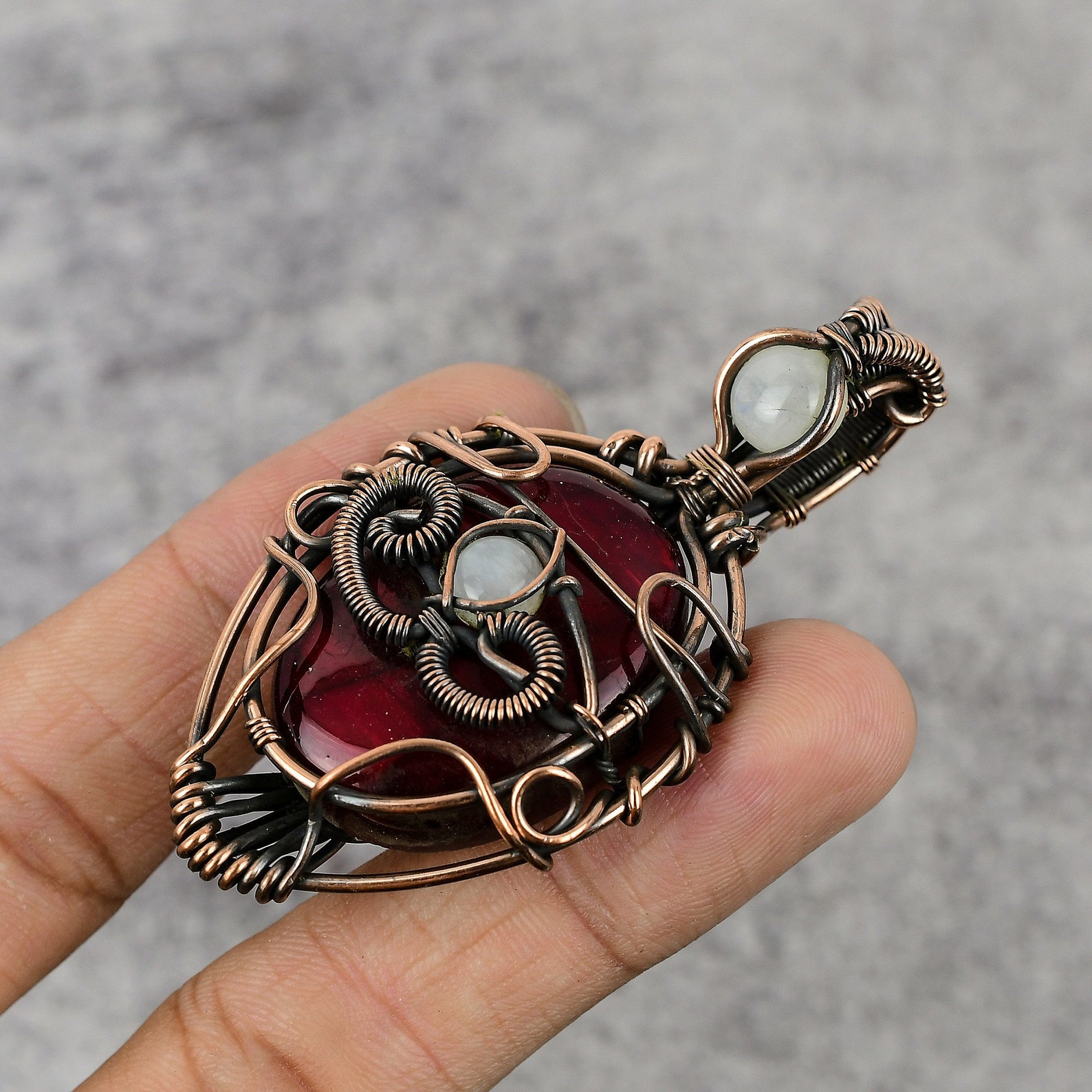 Evil Eye Red Flash Labradorite Pendant Copper Wire Wrapped - Etsy