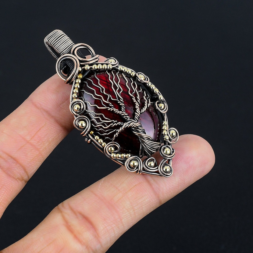 Red Labradorite Tree of Life Pendant, Red Flash Labradorite Pure Copper ...