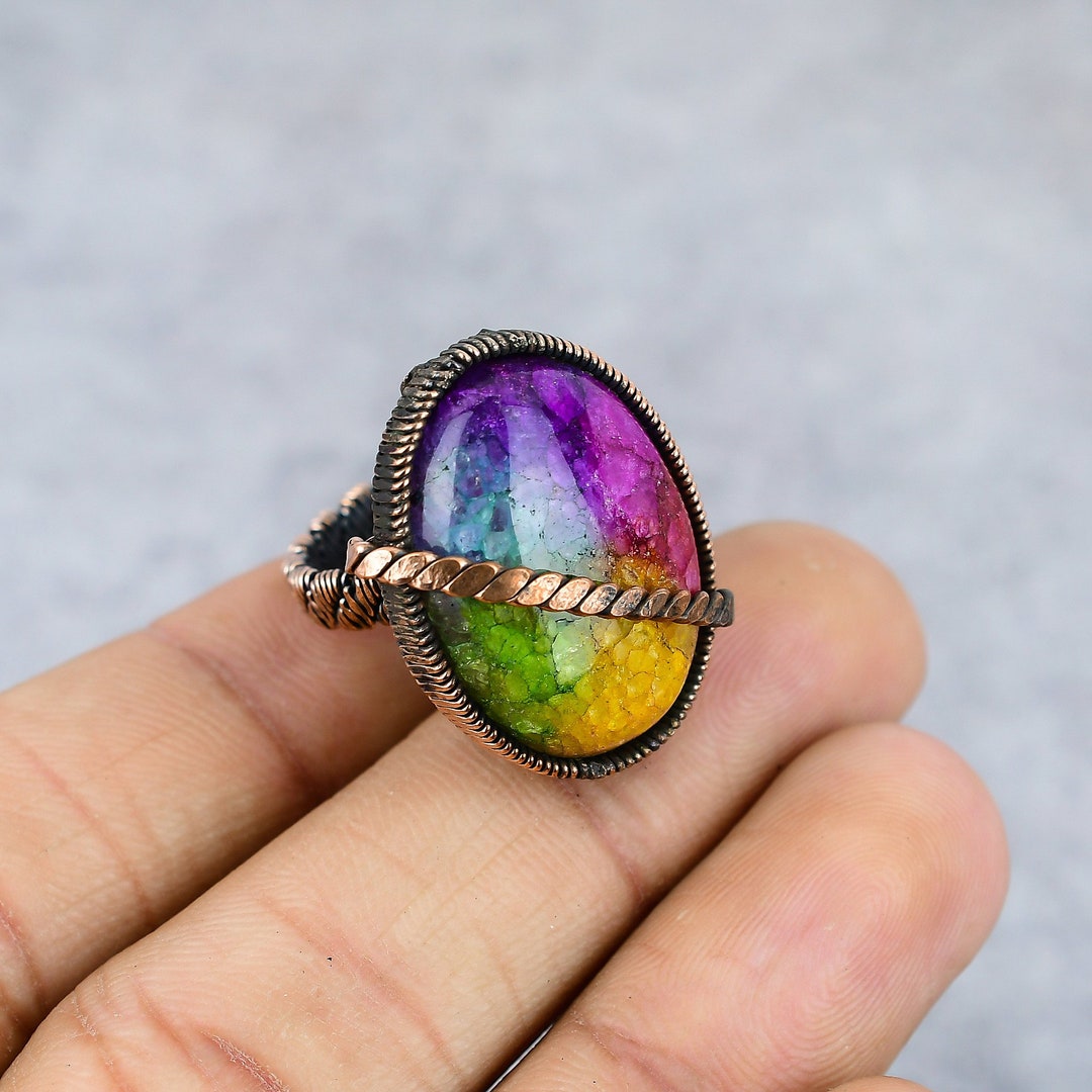 Rainbow Solar Quartz Ring Copper Wire Wrapped Ring Copper Ring Solar ...