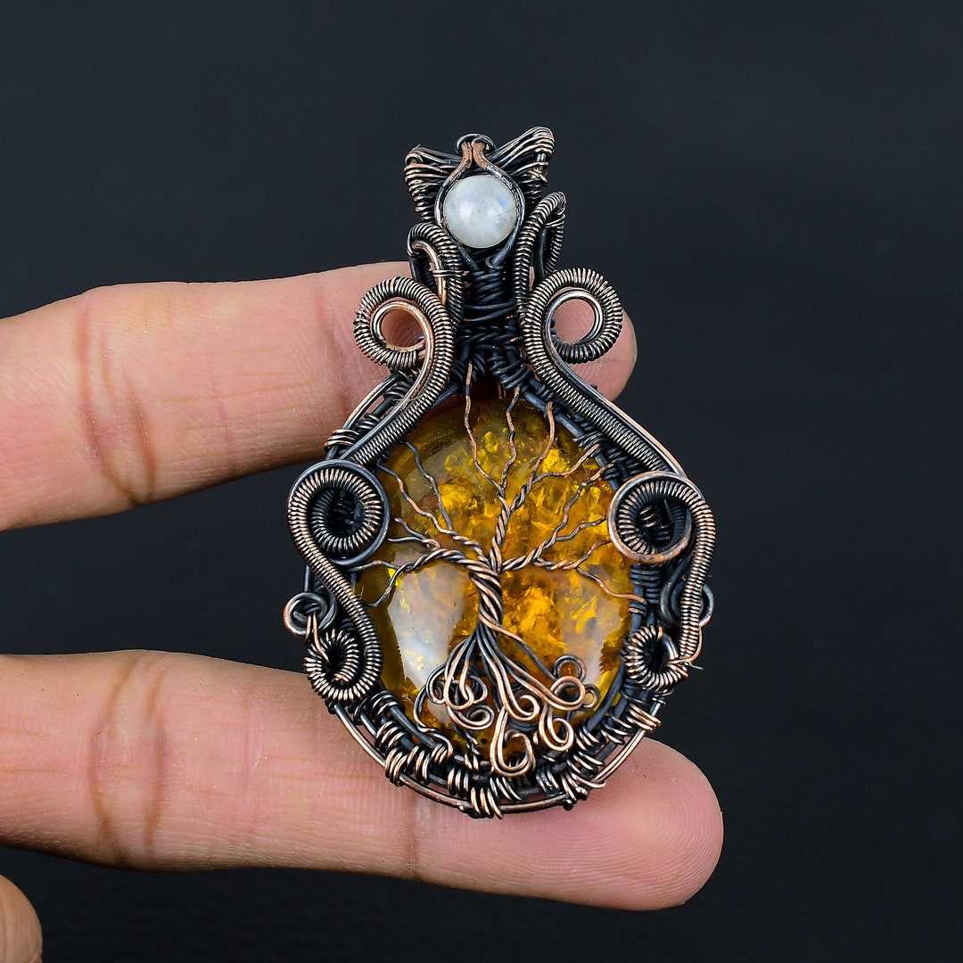 Baltic Amber Tree of Life Pendant Copper Wire Wrapped Pendant Baltic ...