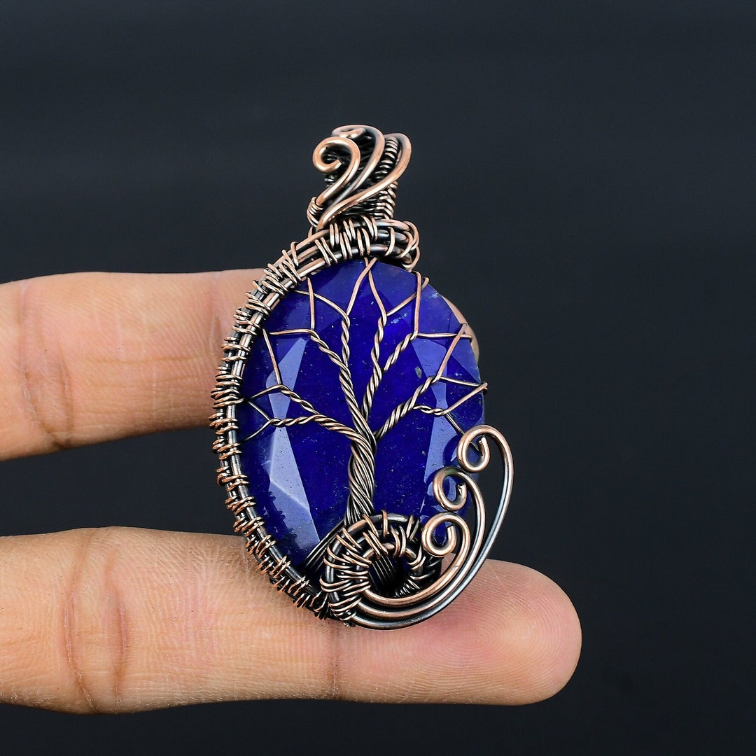 Blue Sapphire Tree of Life Pendant Copper Wire Wrapped Pendant Sapphire ...