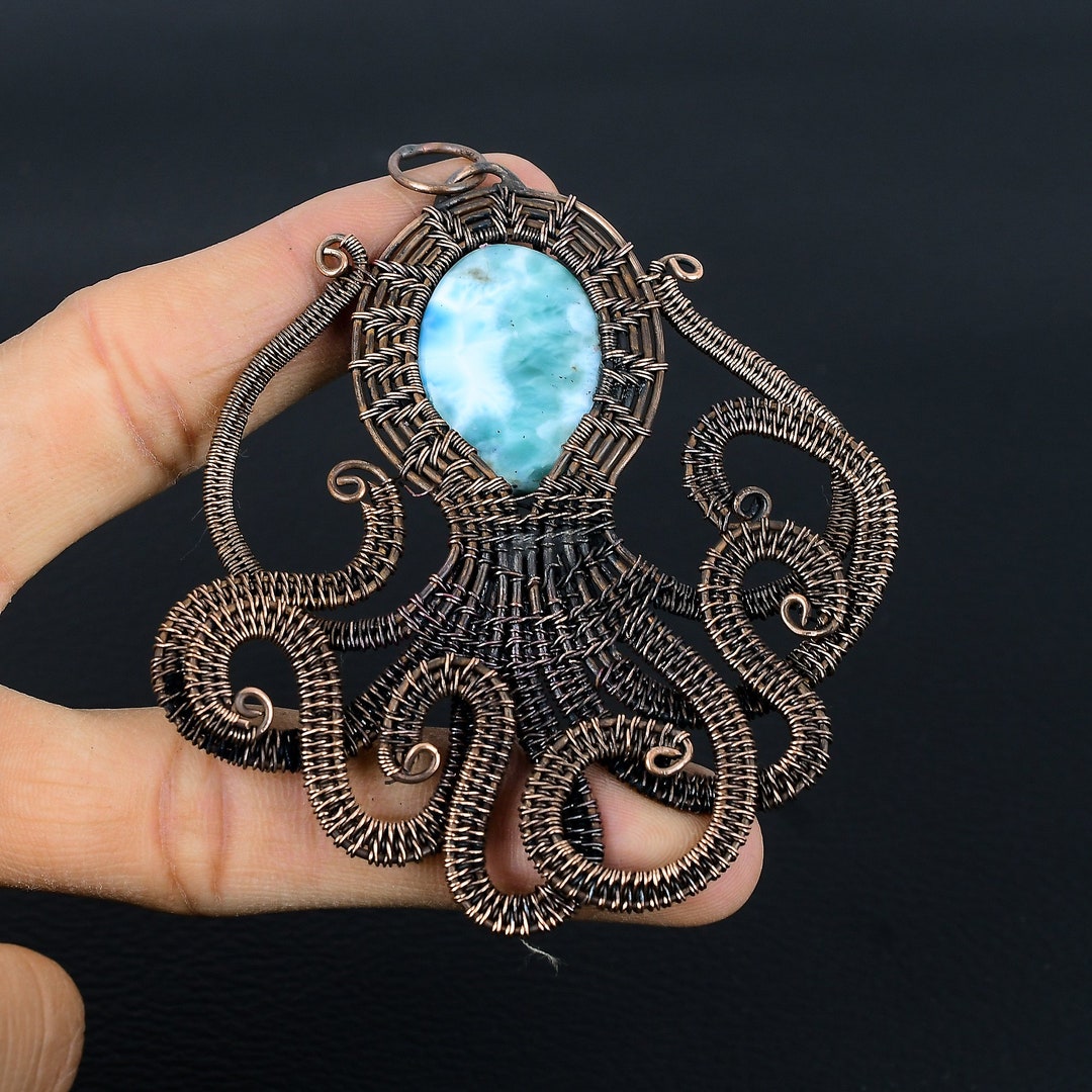 Octopus Larimar Pendant Larimar Gemstone Pendant Copper Wire Wrapped ...