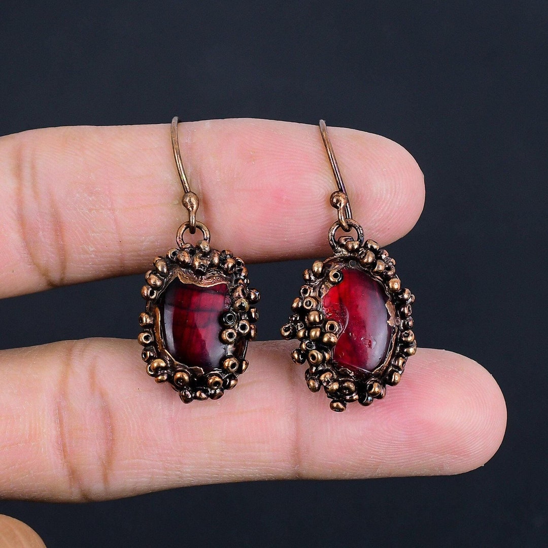 Red Flash Labradorite Earrings, Flashy Labradorite Gemstone ...