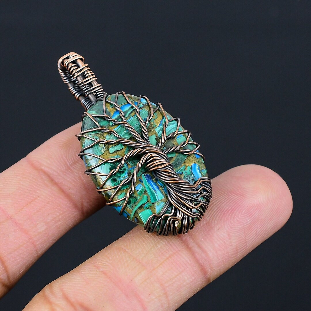 Copper Malachite Tree of Life Gemstone Pendant Copper Wire Wrapped ...