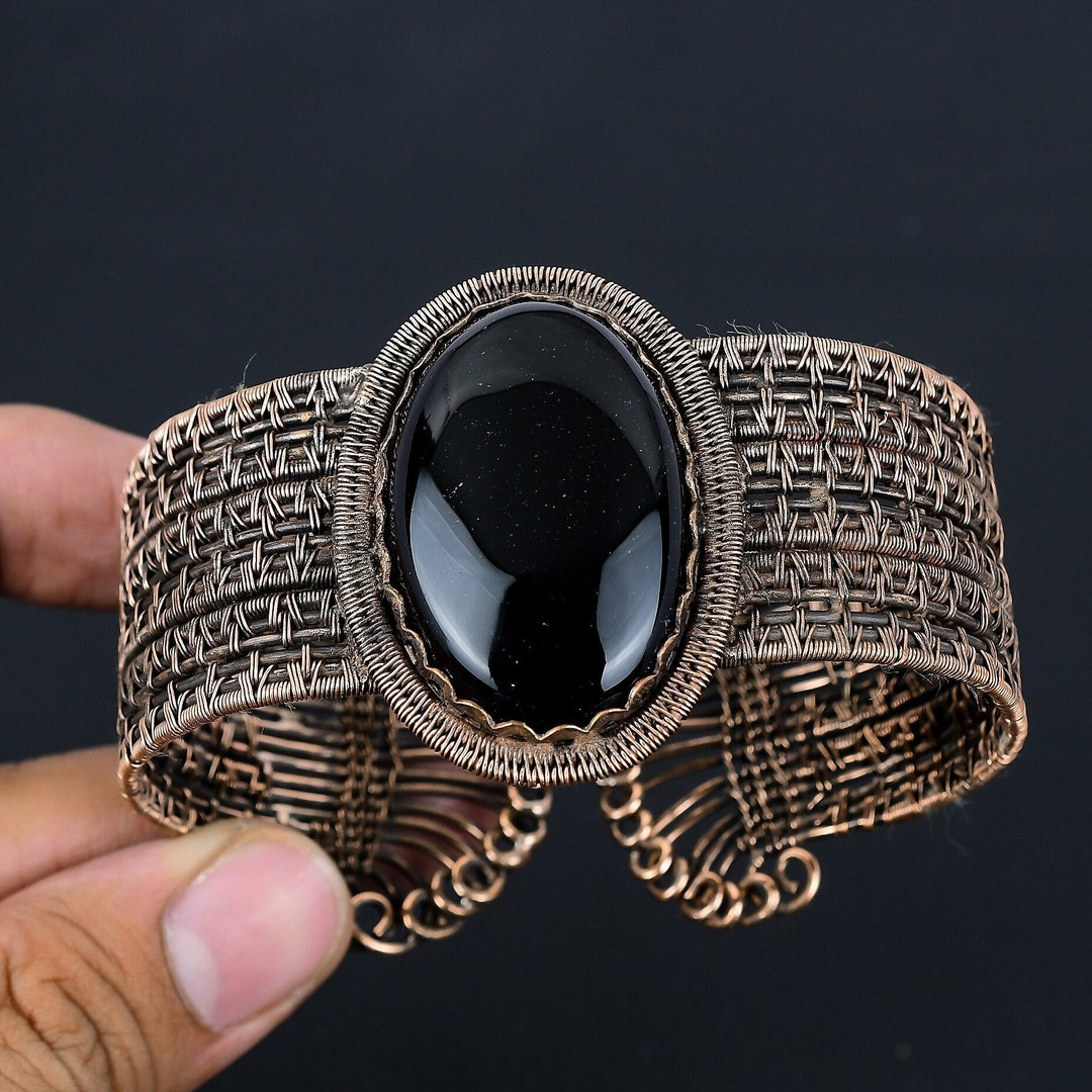 Natural Black Onyx Copper Cuff Bracelet Black Onyx Copper Wire Wrapped ...