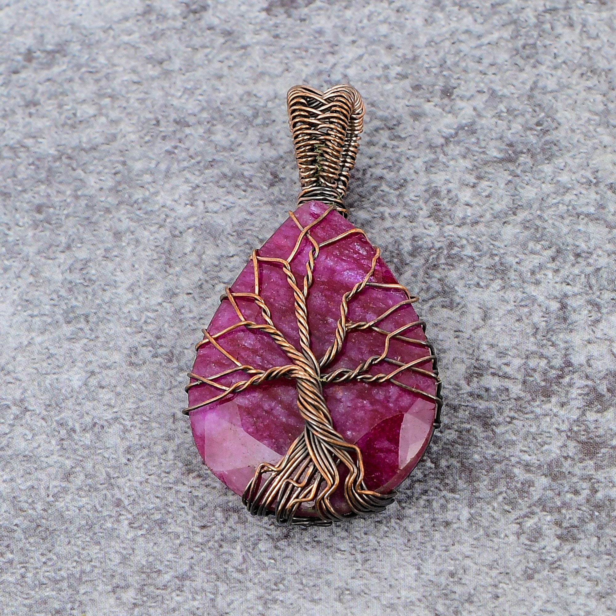 Tree of Life Kashmir Red Ruby Gemstone Pendant Copper Wire - Etsy