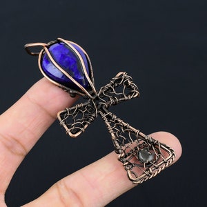 Blue Sapphire Ankh Pendant Copper Wire Wrapped Pendant Hieroglyphic ...