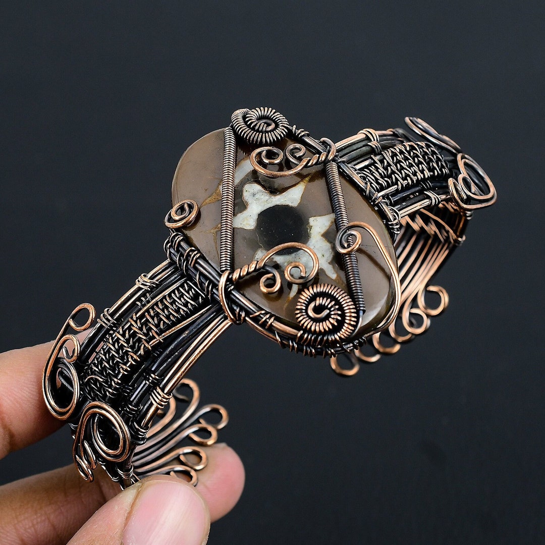 Mud Crack Fossil Copper Bracelet Mud Crack Fossil Bangle Copper Wrapped ...