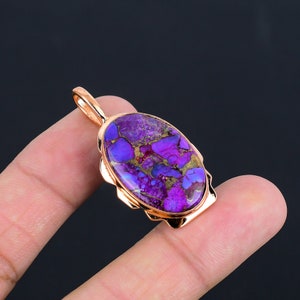 Purple Copper Turquoise Pendant, Pure Copper Pendant, Natural Gemstone ...