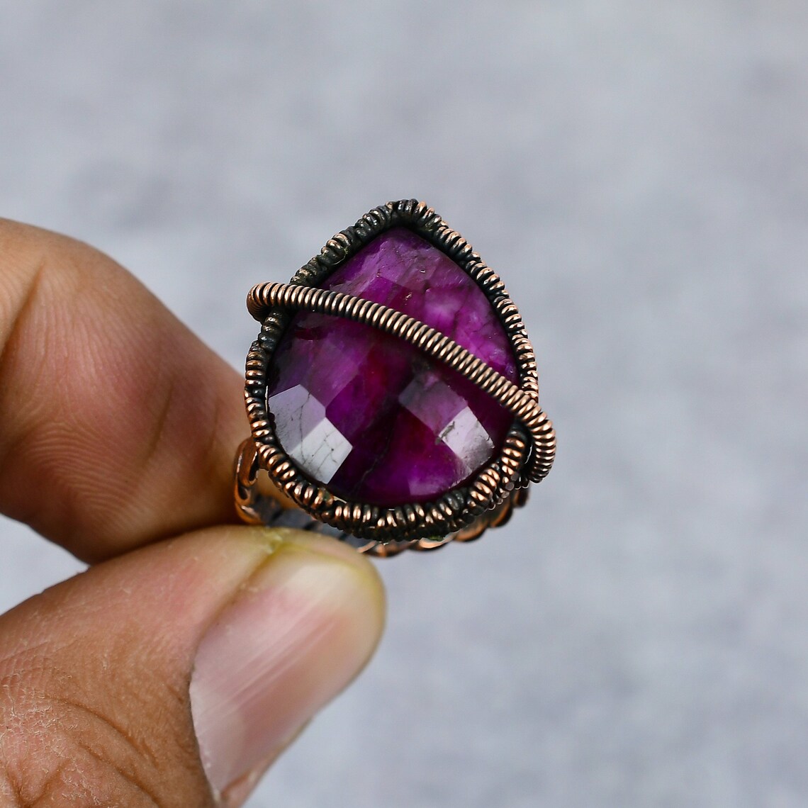 Kashmir Red Ruby Ring Copper Wire Wrapped Ring Copper Ring Ruby ...