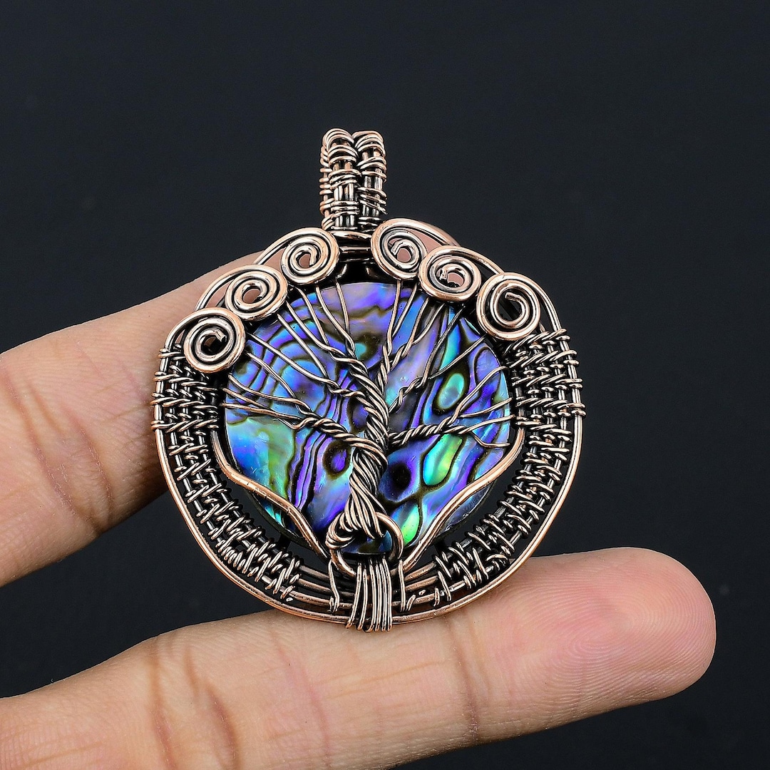 Abalone Shell Pendant, Natural Abalone Shell Gemstone Copper Wire Wrap ...